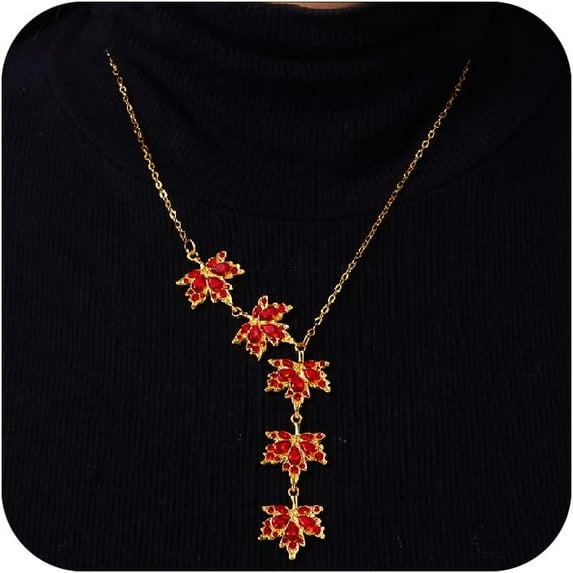 Dainty Fall Necklace for Women Gold Maple Pendant Necklace Rhinestone ...