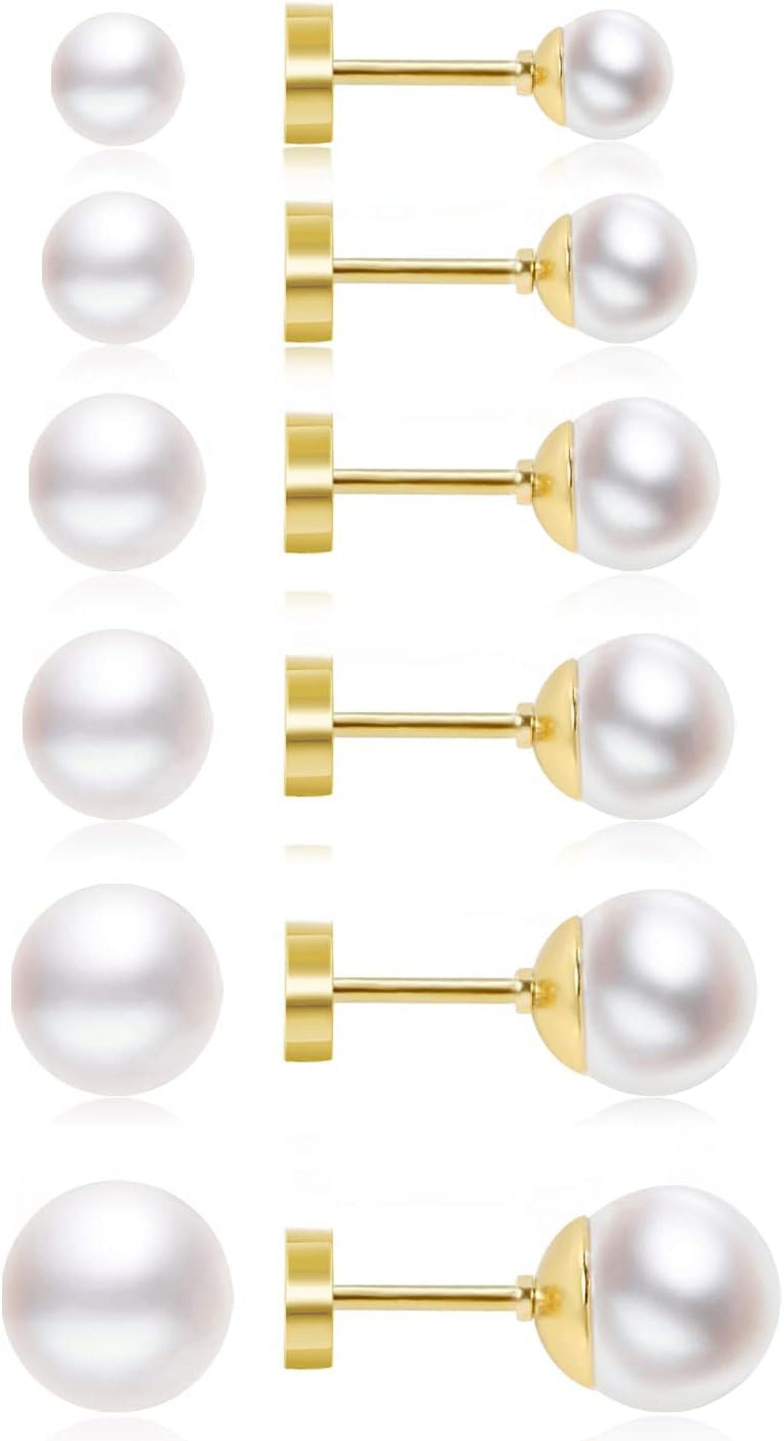 Dainty Flat Back Pearl Earrings for Women, 6 Pairs Flatback Pearl ...