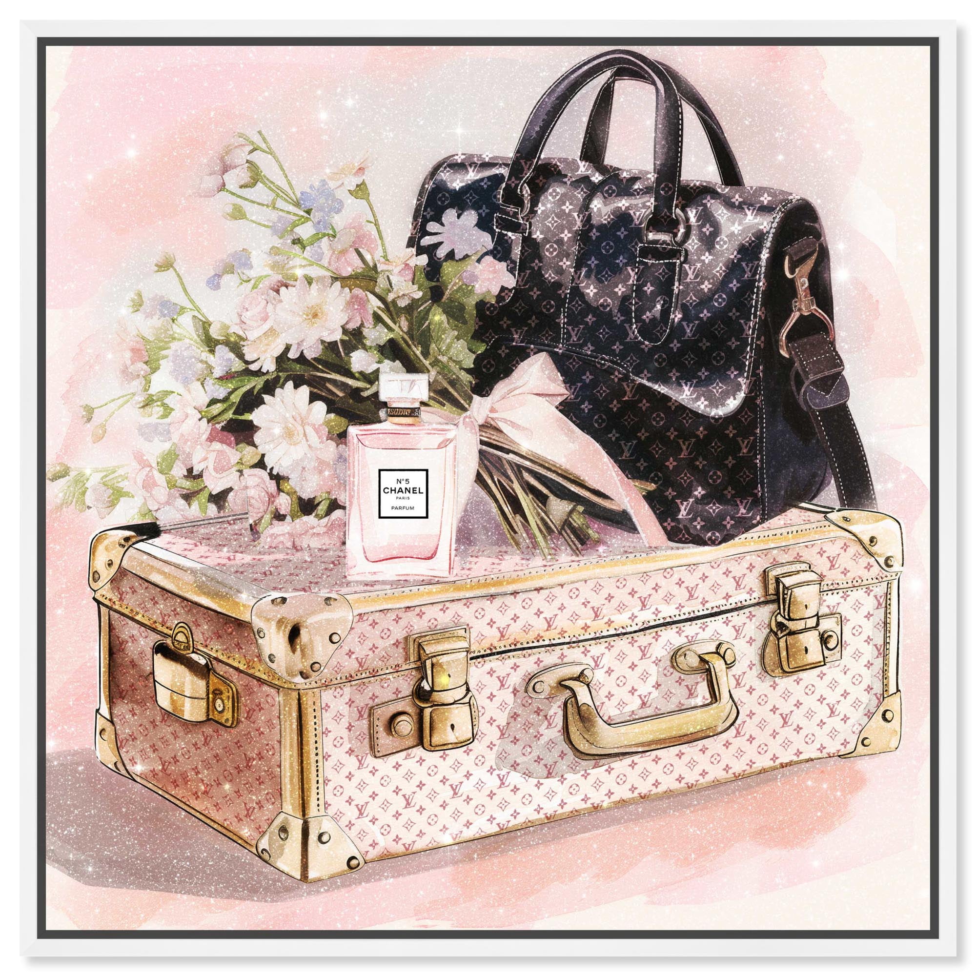 Dainty Flowers and Purse Luggage Canvas Glam Art by Art Remedy, White ...