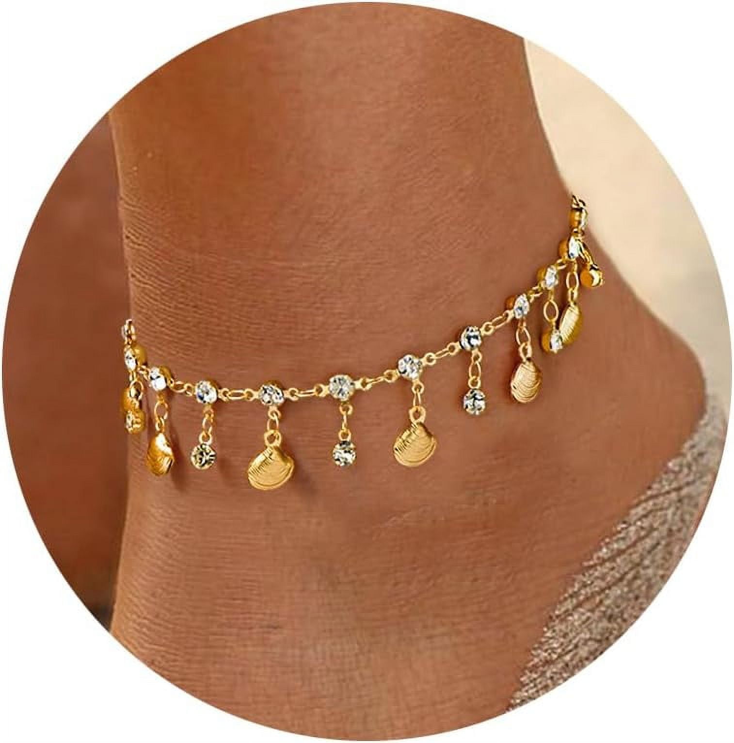 Dainty Gold Anklet For Women 18K Gold Plated Layered Beads Heart ...