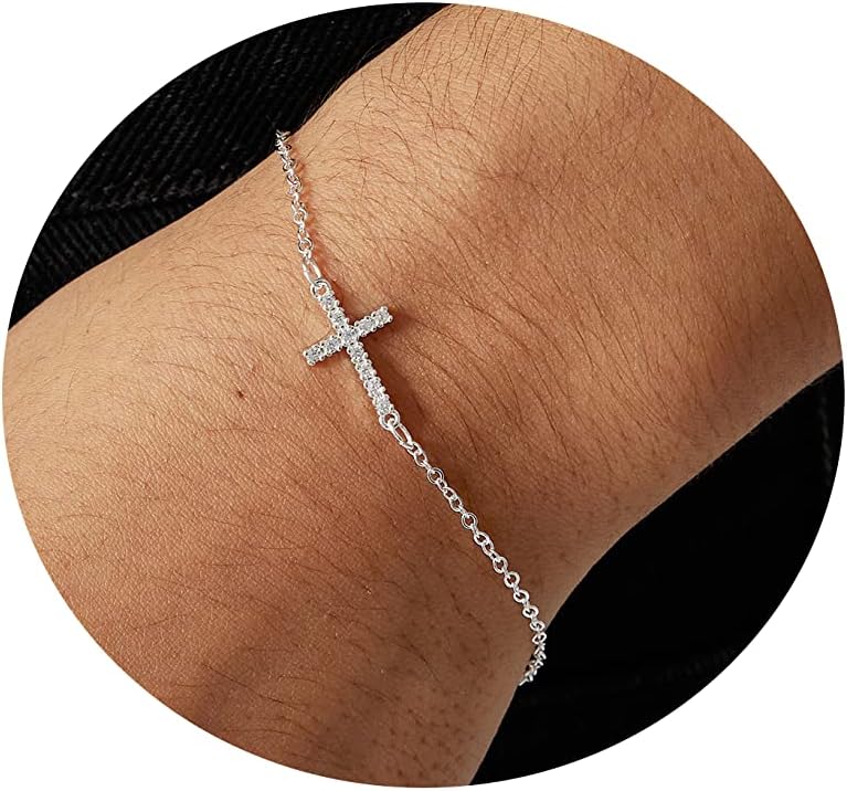 Dainty Gold Bracelets For Women Cute Tiny Sideways Cross Bracelets Layered Pearls Herringbone ...