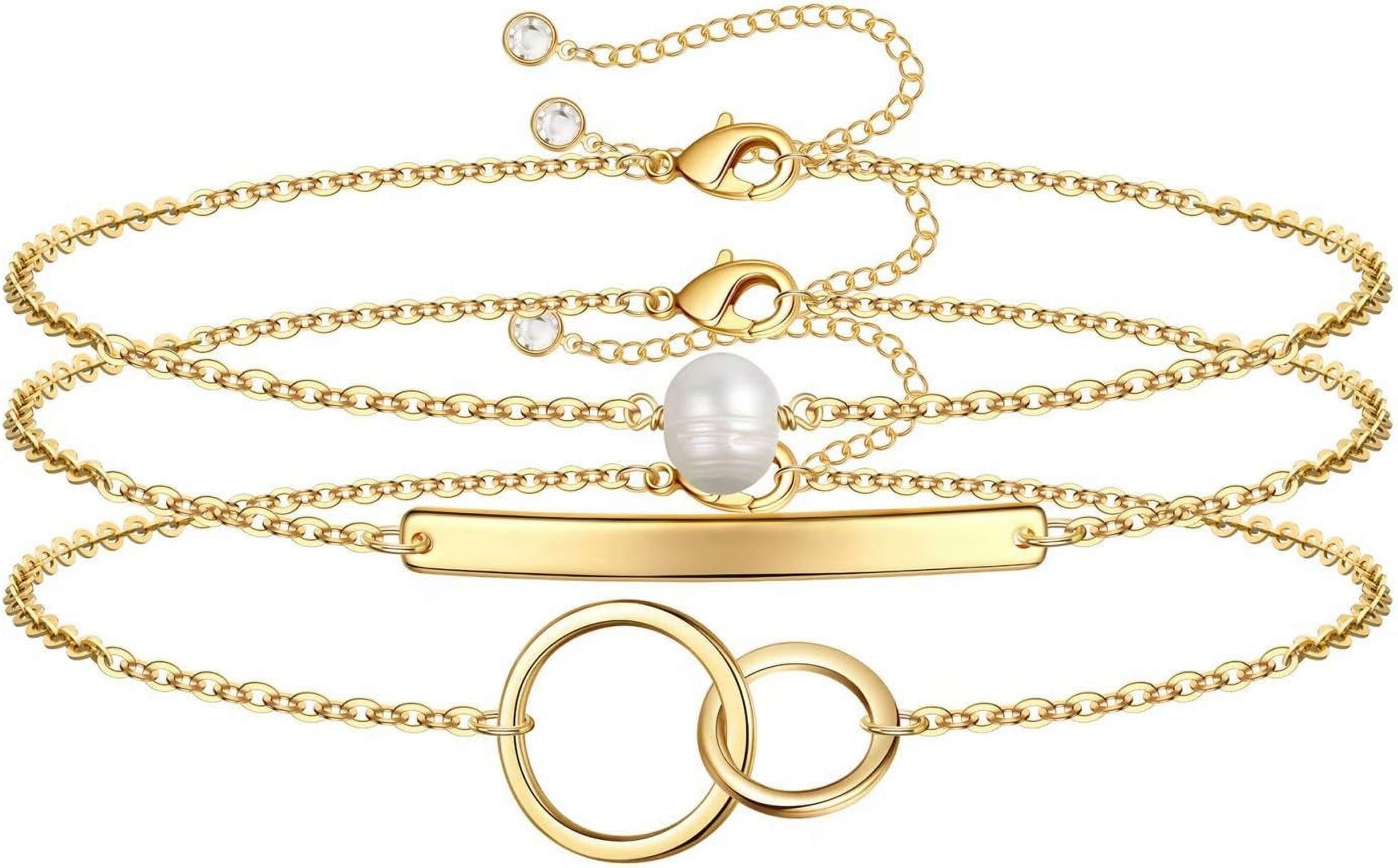 Dainty Gold Bracelets for Women, 14K Gold Plated Adjustable Layered ...