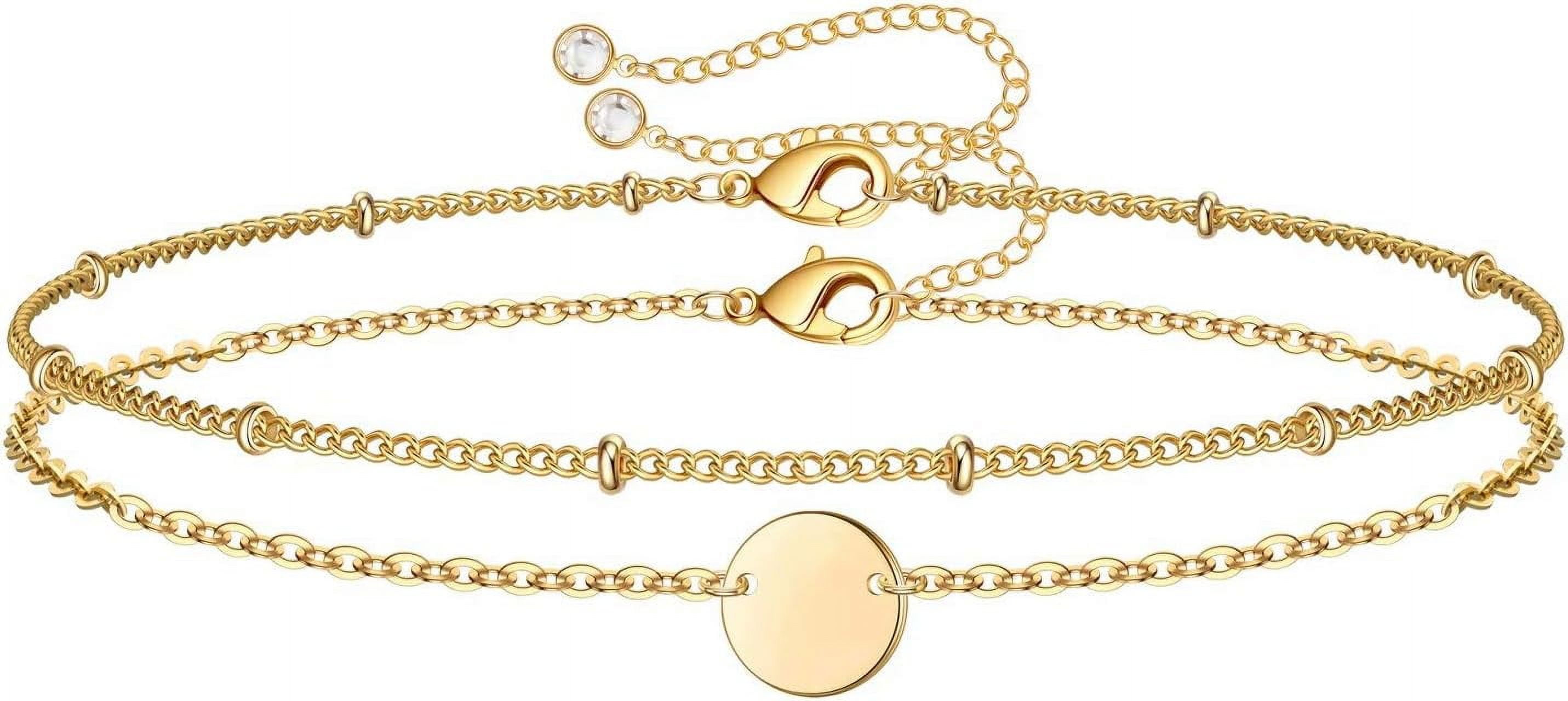 Dainty Gold Bracelets for Women, 14K Gold Plated Adjustable Layered ...