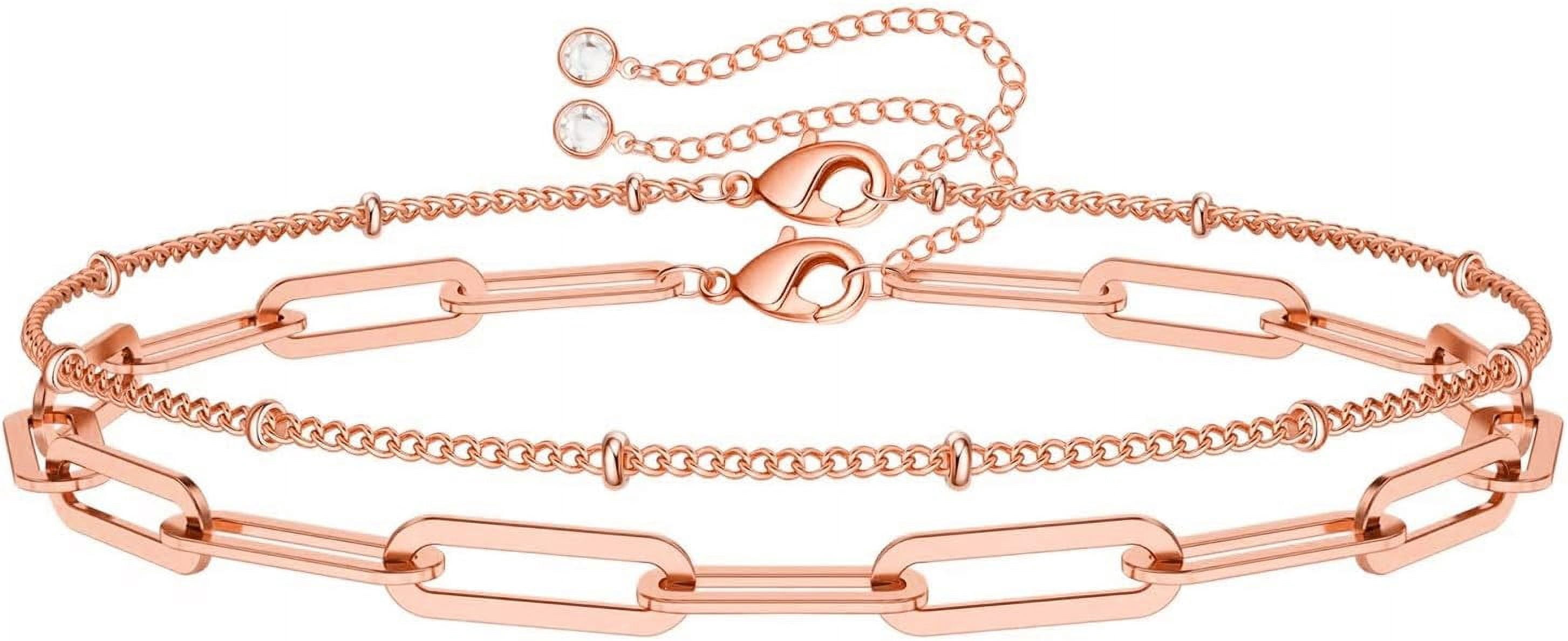 Dainty Gold Bracelets for Women, 14K Gold Plated Adjustable Layered ...