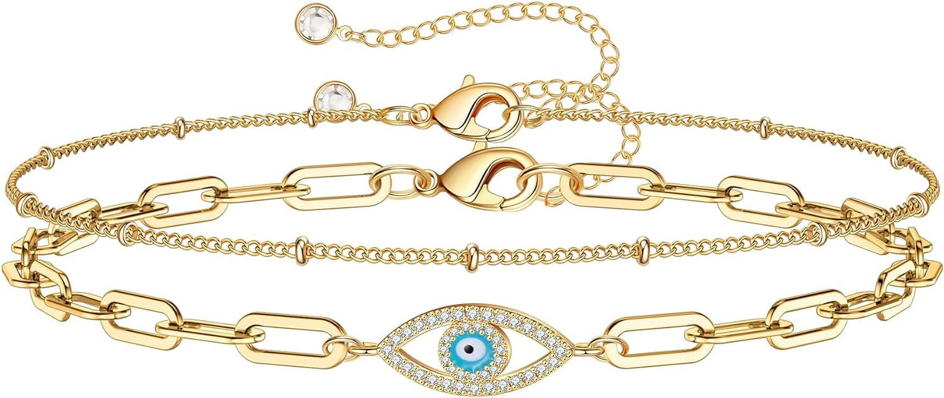 Dainty Gold Bracelets for Women, 14K Gold Plated Adjustable Layered ...