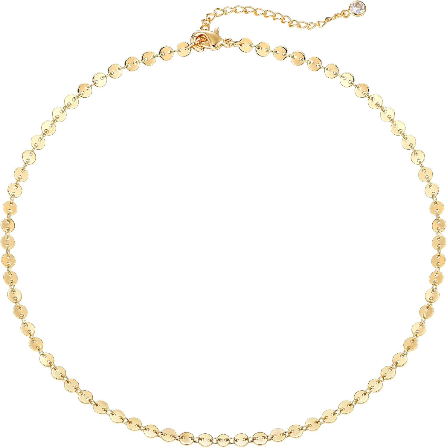 Dainty Gold Choker Necklace for Women 14K Gold Plated Coin Disc Figaro ...