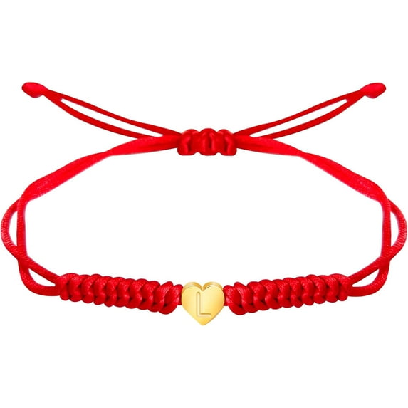 Dainty Gold Heart Love Charm Initial Bracelet Black Pink Red String ...