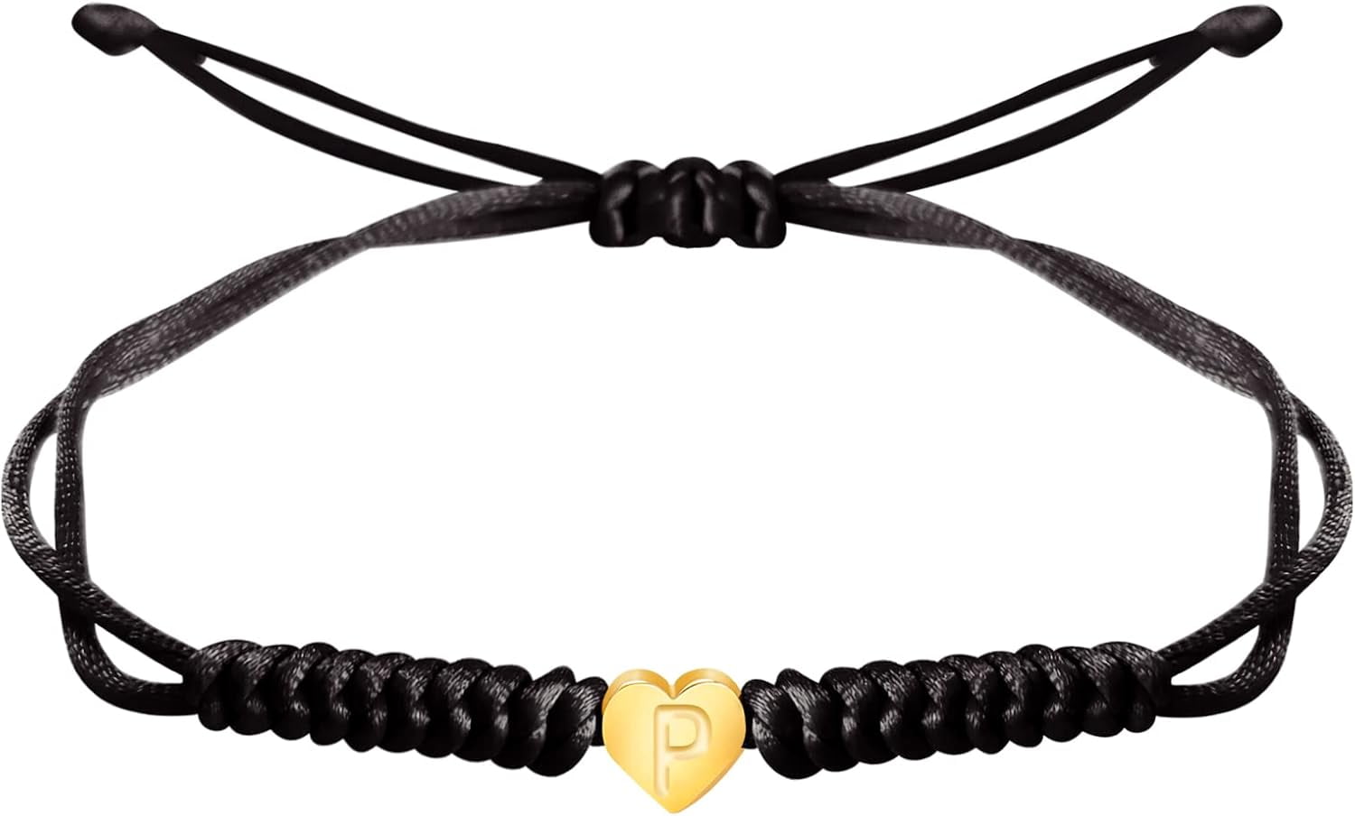 Dainty Gold Heart Love Charm Initial Bracelet Black Pink Red String ...