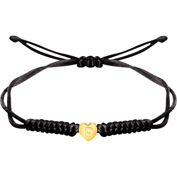 Dainty Gold Heart Love Charm Initial Bracelet Black Pink Red String ...