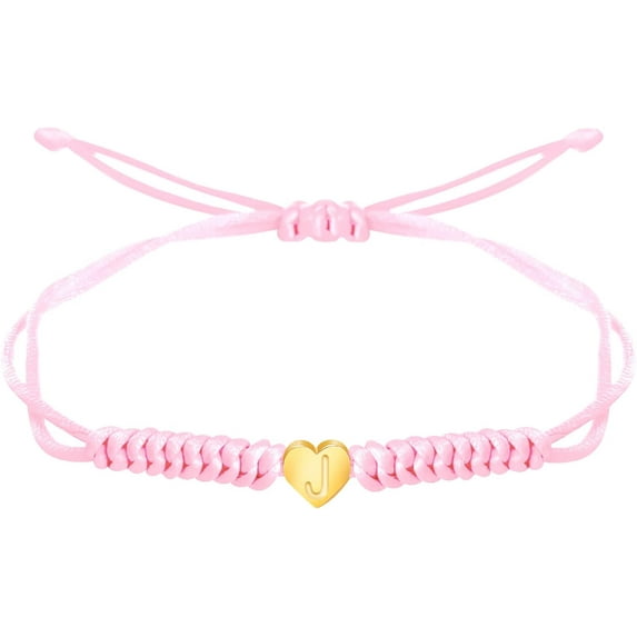 Dainty Gold Heart Love Charm Initial Bracelet Black Pink Red String ...