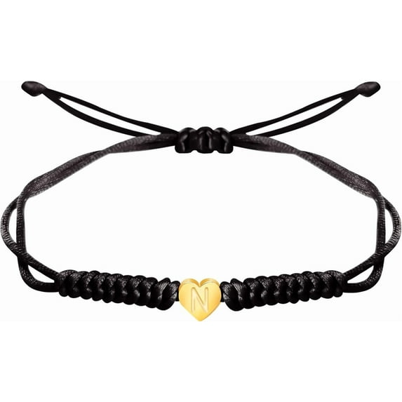 Dainty Gold Heart Love Charm Initial Bracelet Black Pink Red String ...