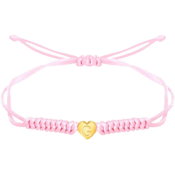 Dainty Gold Heart Love Charm Initial Bracelet Black Pink Red String ...