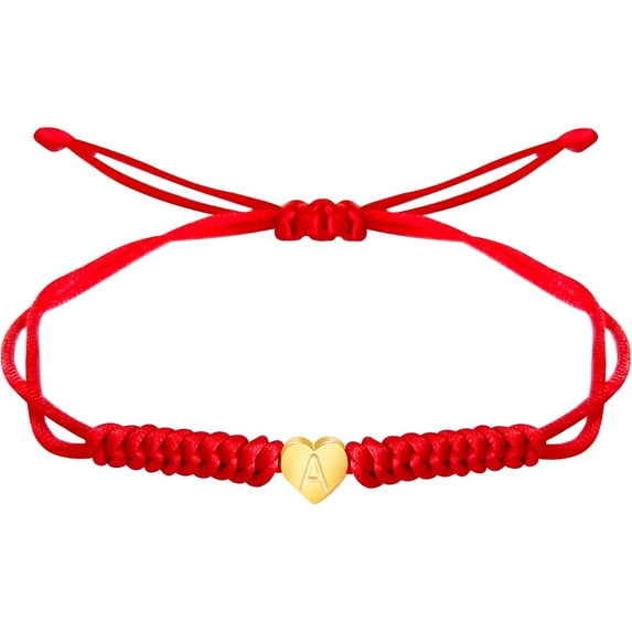 Dainty Gold Heart Love Charm Initial Bracelet Black Pink Red String ...