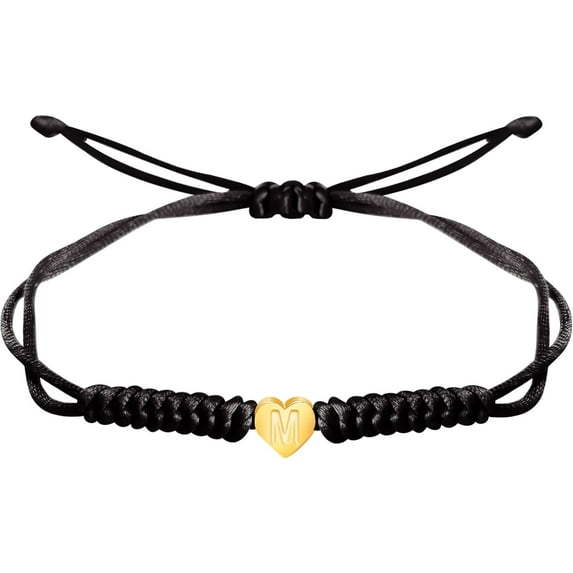 Dainty Gold Heart Love Charm Initial Bracelet Black Pink Red String ...