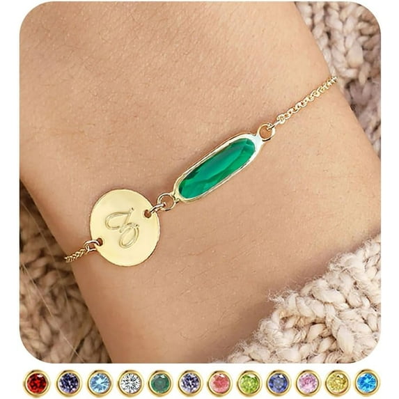 Dainty Gold Initial Bracelet For Women Trendy Non Tarnish 14K Gold Plated Birthstone Bracelets ...