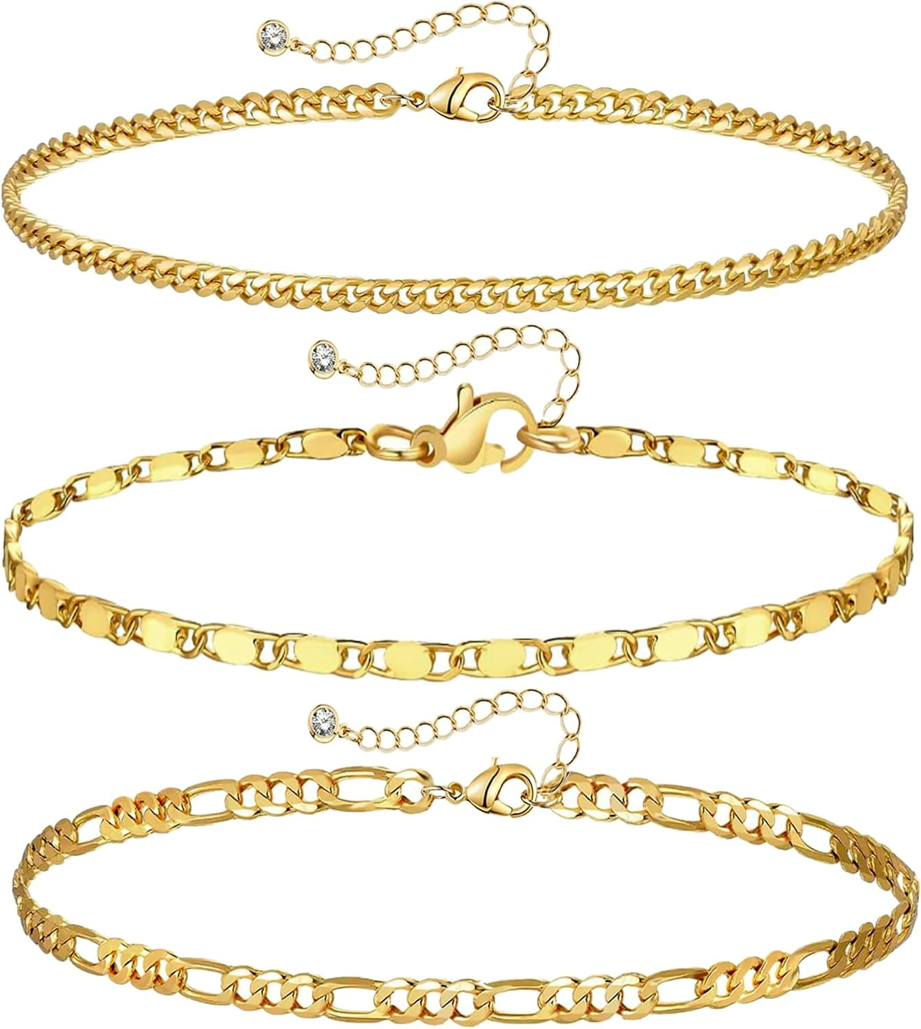 Dainty Gold Layered Ankle Bracelet Stacks Set for Women,3PCS Chic non ...