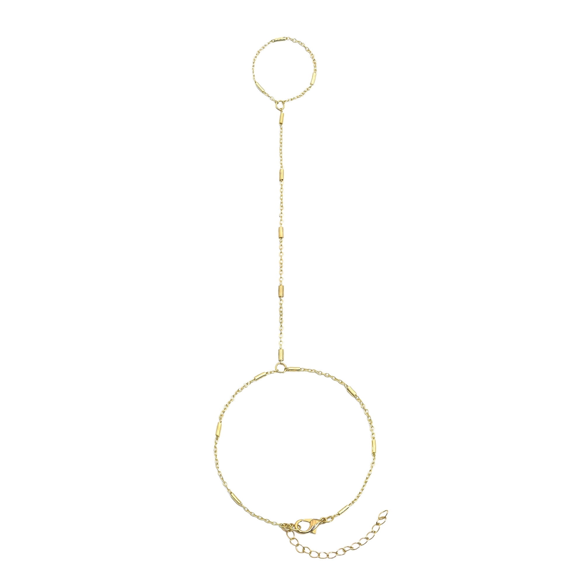 Dainty Gold Ring Hand Chain Bracelet Trendy 14K Gold Plated Bead ...