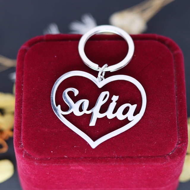 Dainty Heart Keychain Stainless Steel Custom Name Keyring Couple Lovers ...
