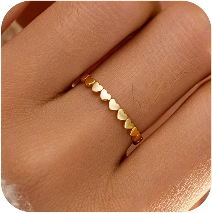 Dainty Heart Rings for Women 925 Sterling Silver 14K Gold Plated Eternity Band Rings Promise ...