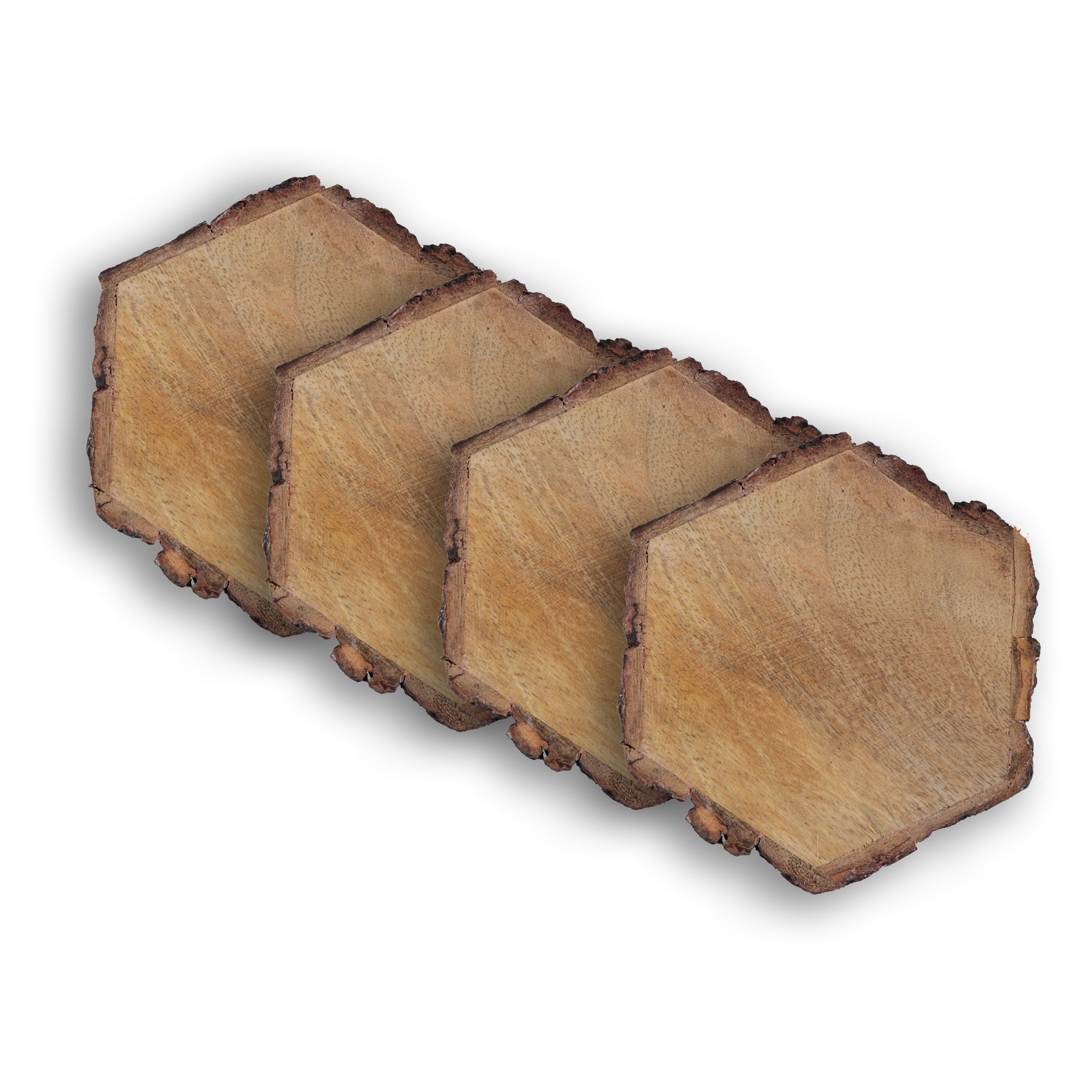 Dainty Home 4-Piece Natural Wood Tree Bark Hexagon Coaster Set – 4 ...