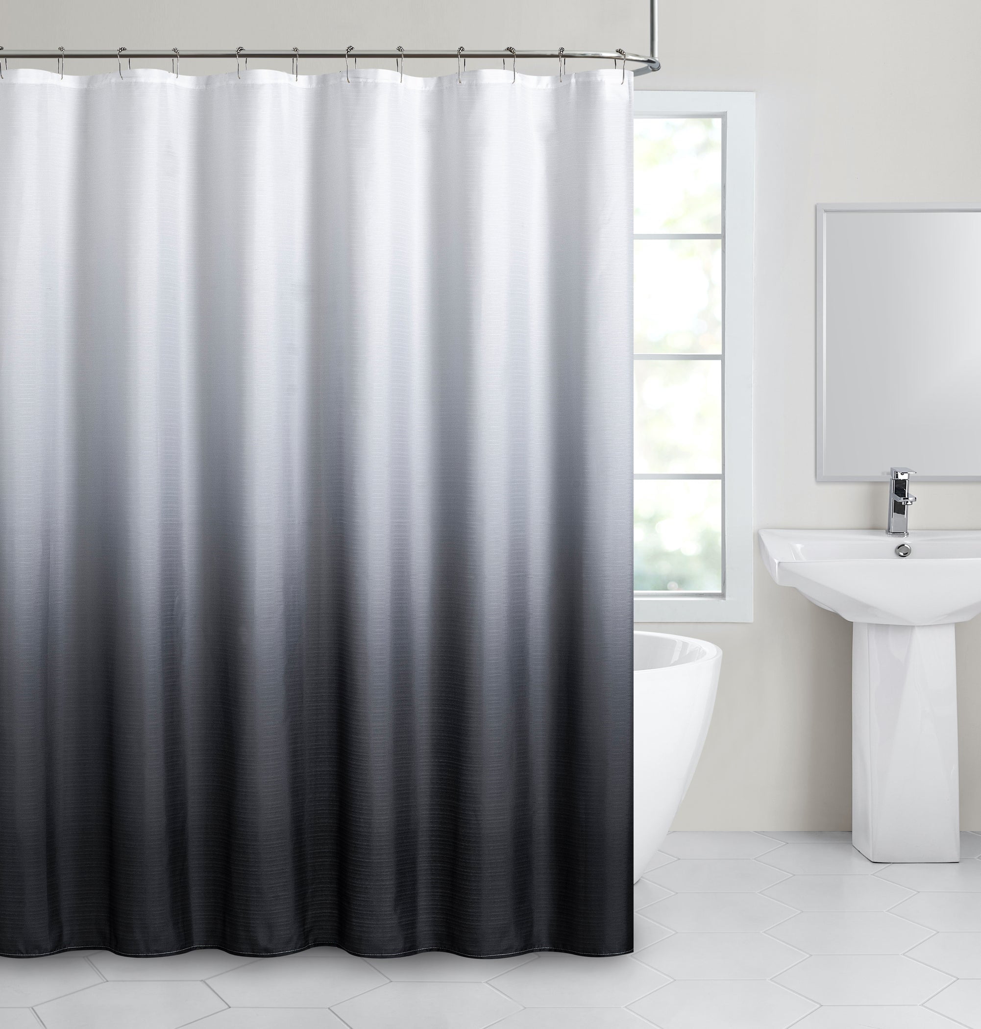 Dainty Home Black Ombre Fabric Shower Curtain – 3D Textured Design ...