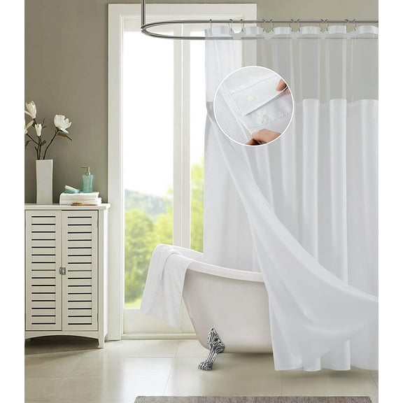 FUGee-Stall Waffle Weave Fabric Shower Curtain with Mesh Window, Heavy ...