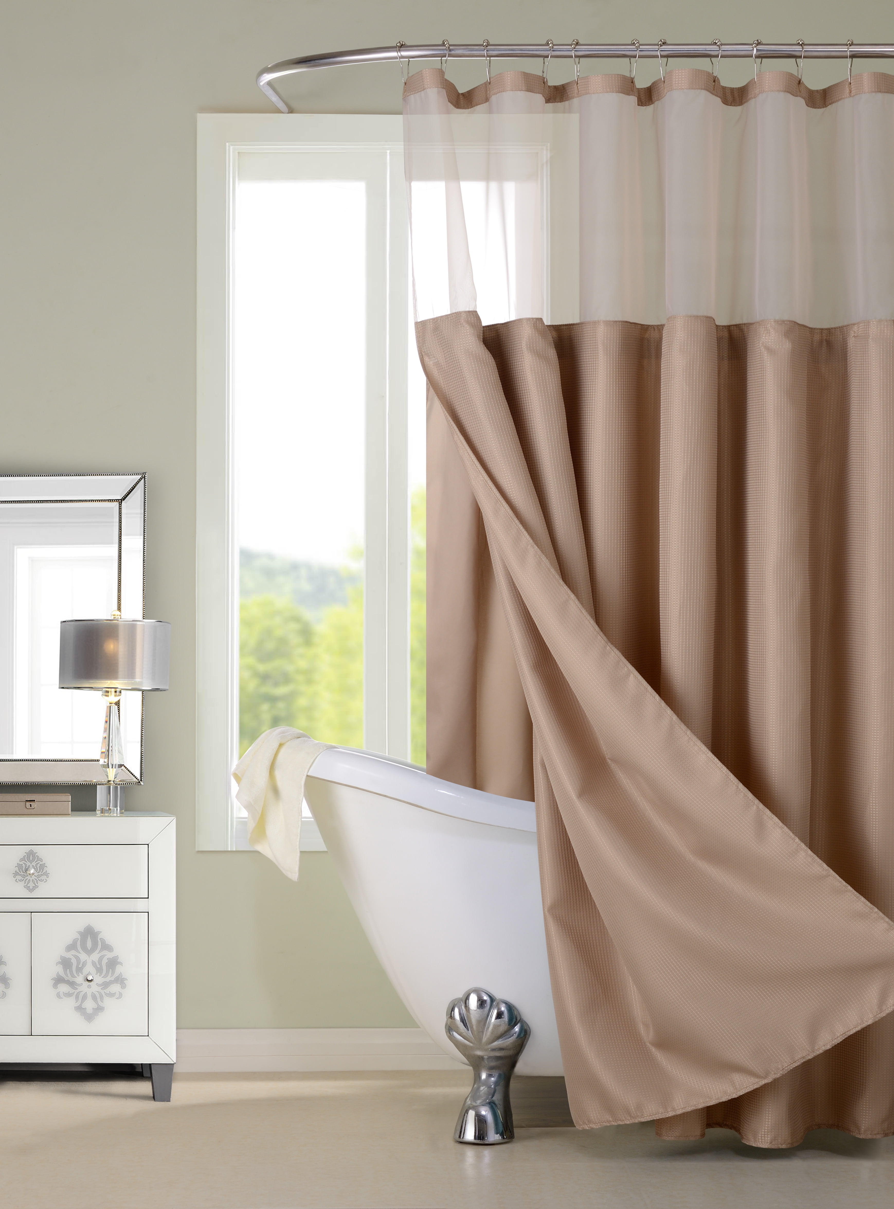 Dainty Home 2 In 1 Waffle Weave Spa Style Shower Curtain With