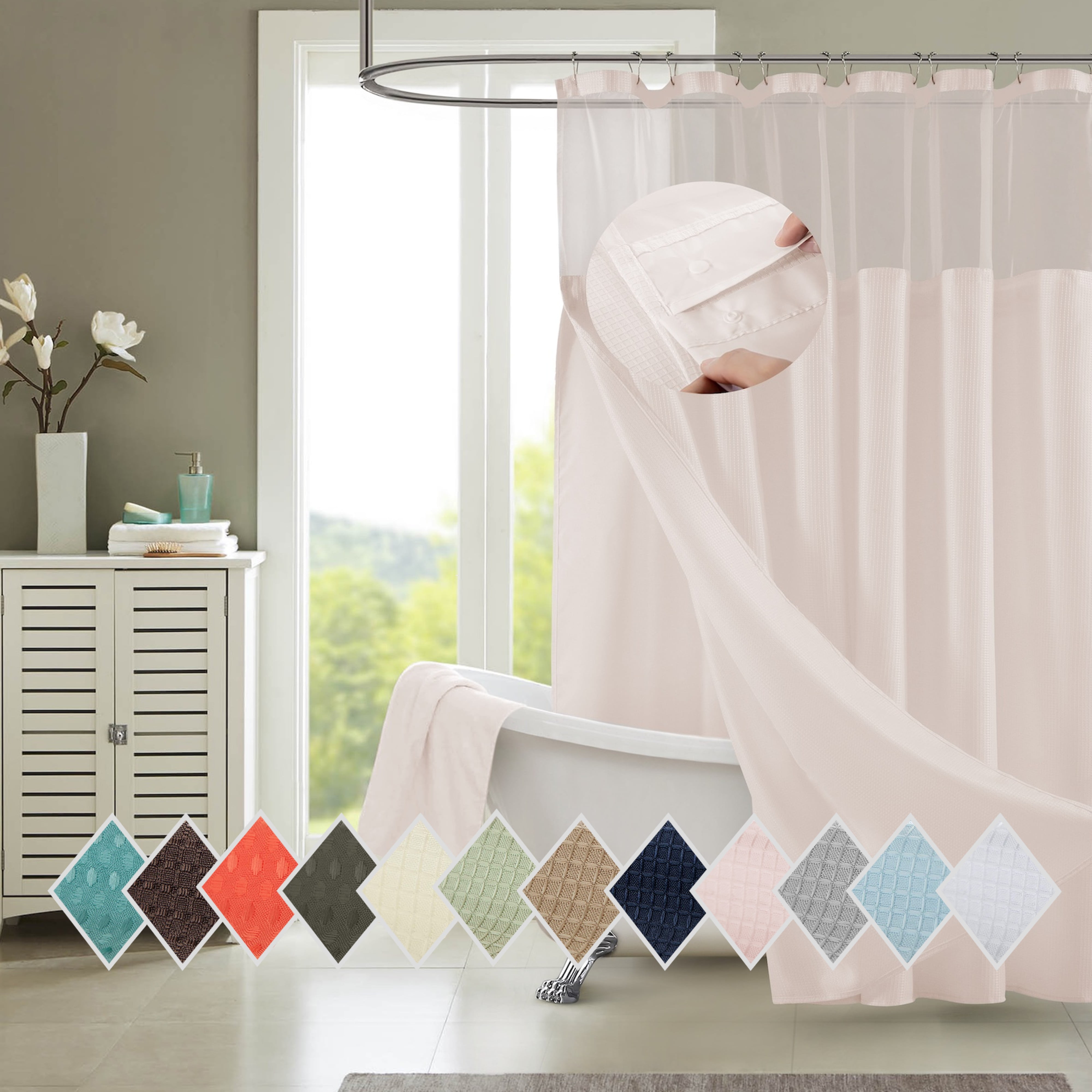 Dainty Home Complete Waterproof Shower Curtain with Detachable Liner in ...