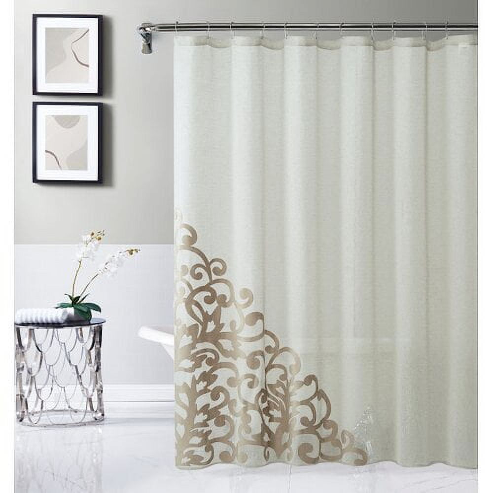 Dainty Home Natalie Linen Shower Curtain Linen Look With Velvet Scroll ...