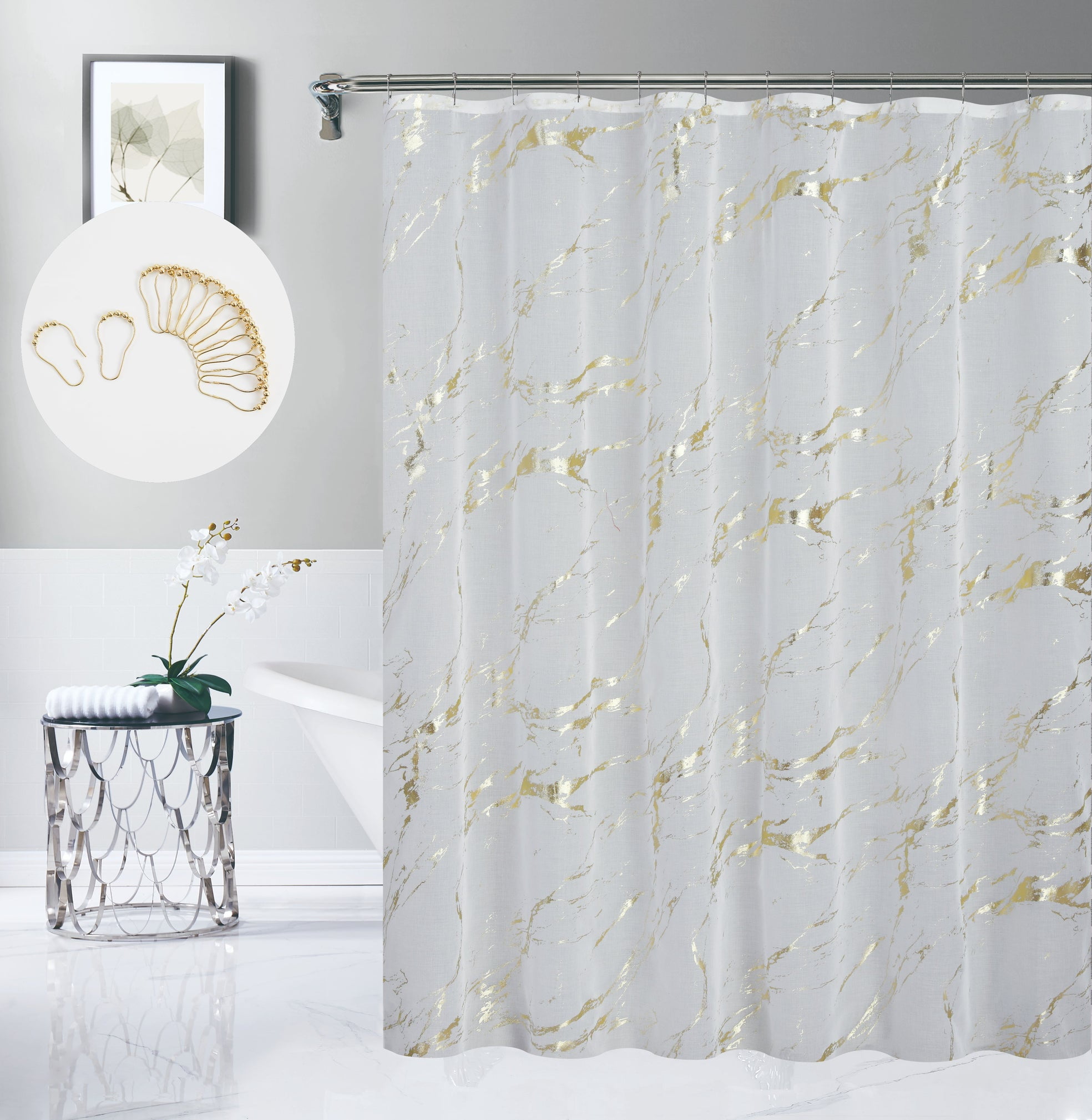 Dainty Home Premium Linen Textured Shower Curtain Set with 12 Hooks ...