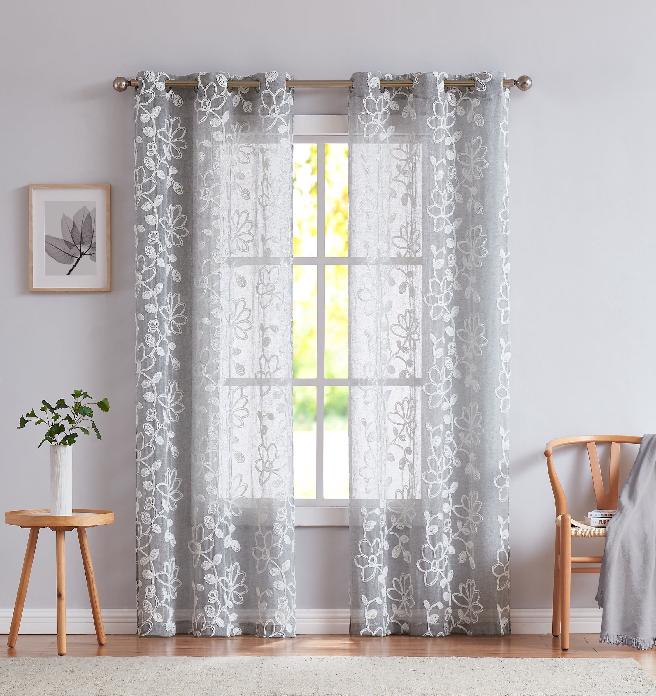 Dainty Home Chenille Embroidered Sheer Curtain Panels - Walmart.com