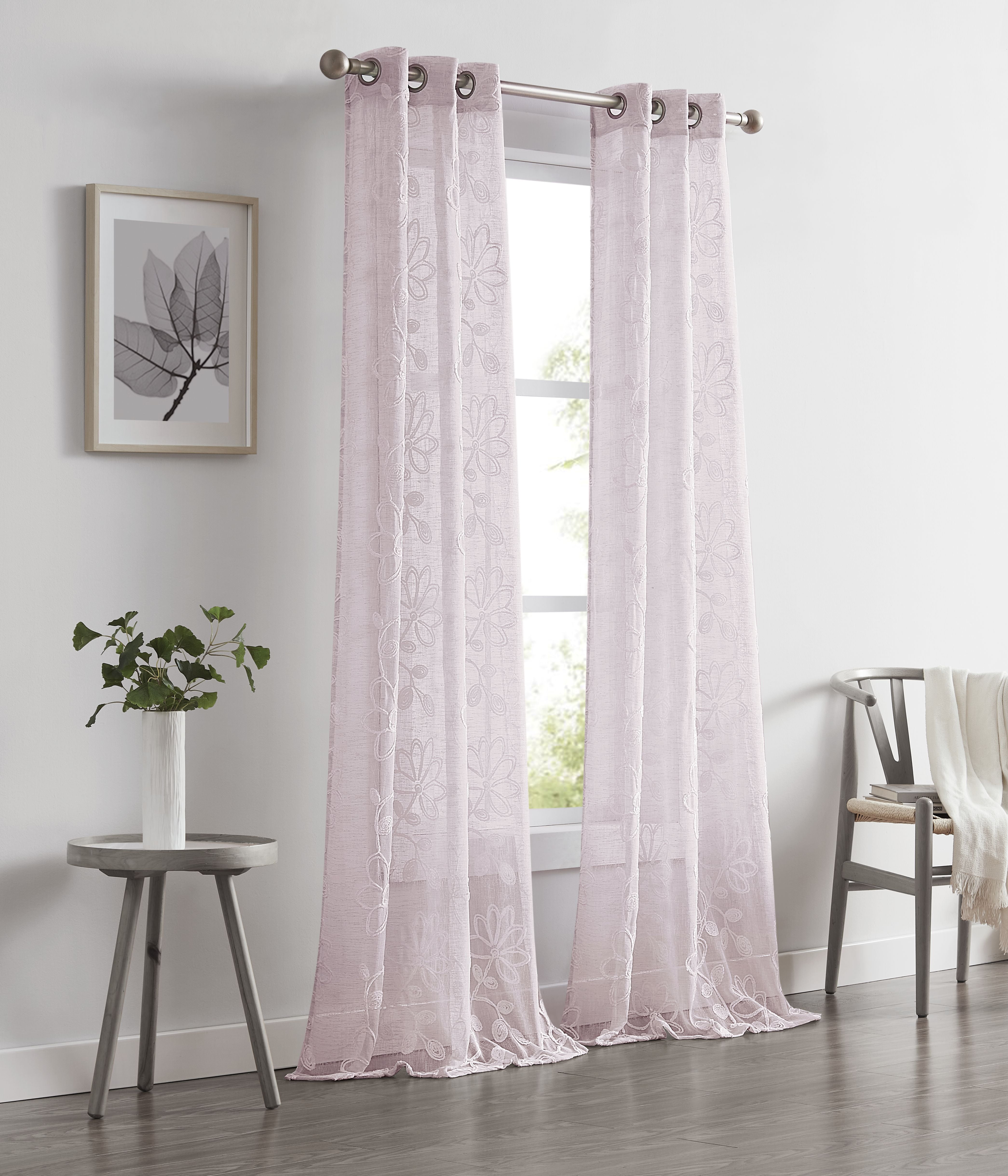 Dainty Home Rita Floral Embroidered Light Filtering Curtain 38 x 84 ...