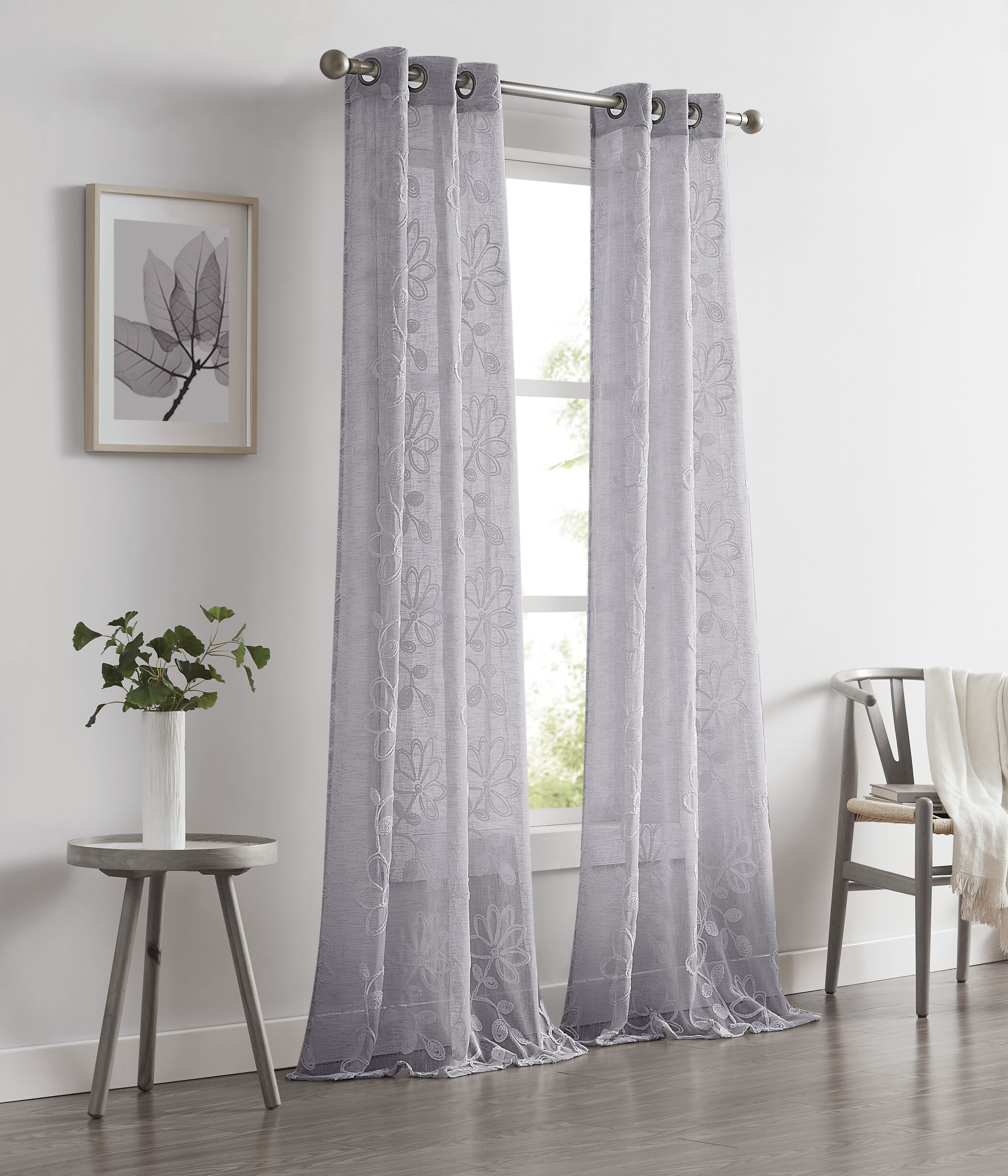 Dainty Home Rita Floral Embroidered Light Filtering Curtain 38 x 84 ...