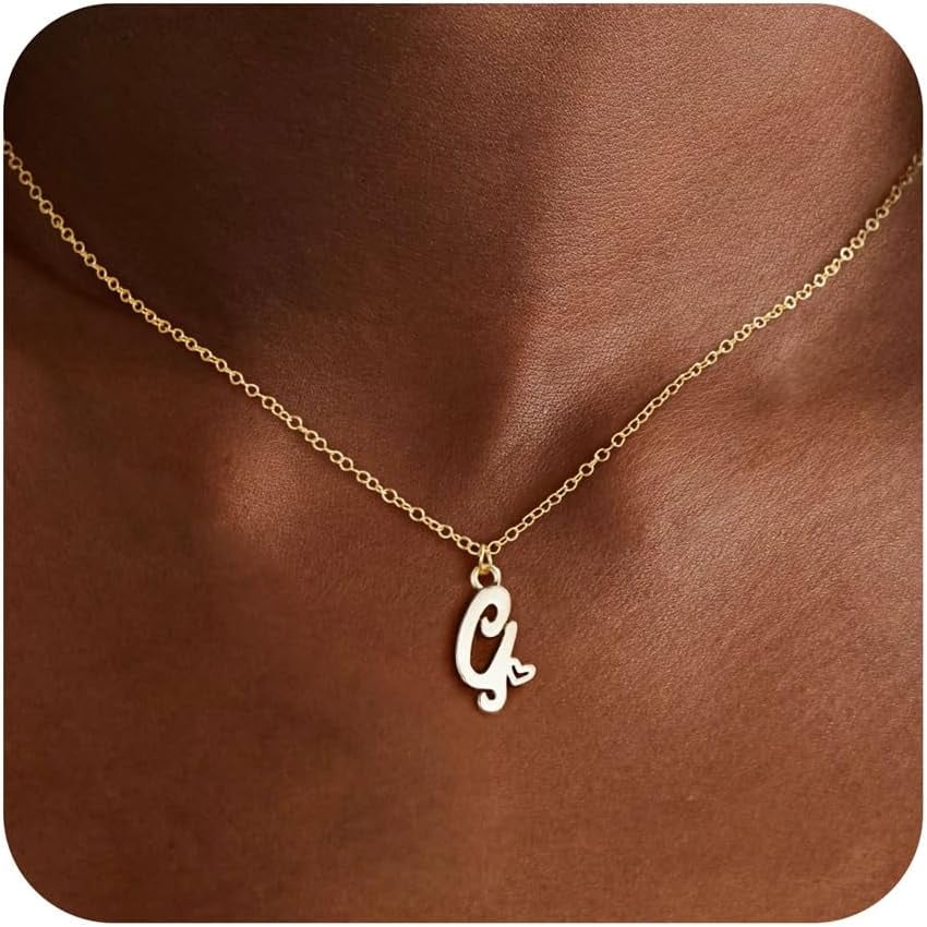 Dainty Initial Necklace for Women- 14K Gold Plated Tiny Cute Letter ...