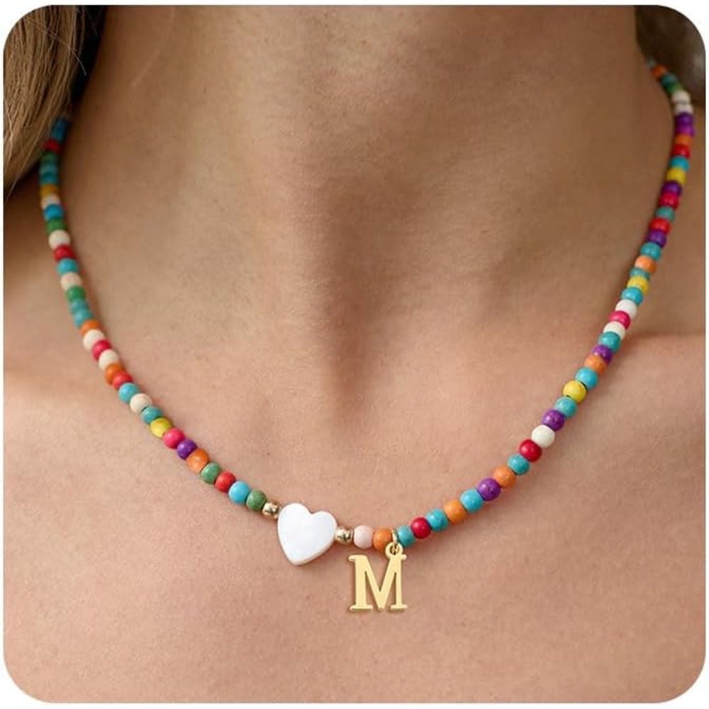 Dainty Initial Necklaces for Women Colorful Beaded Necklaces Handmade ...