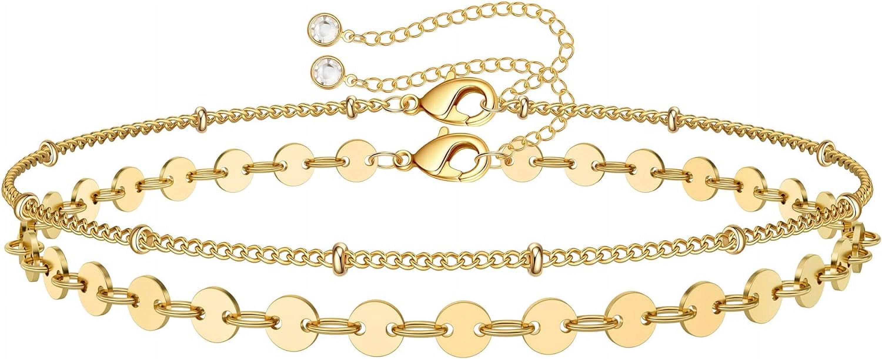 Dainty Layered Bracelets For Women, 14K Gold Filled Layering Oval Chain ...