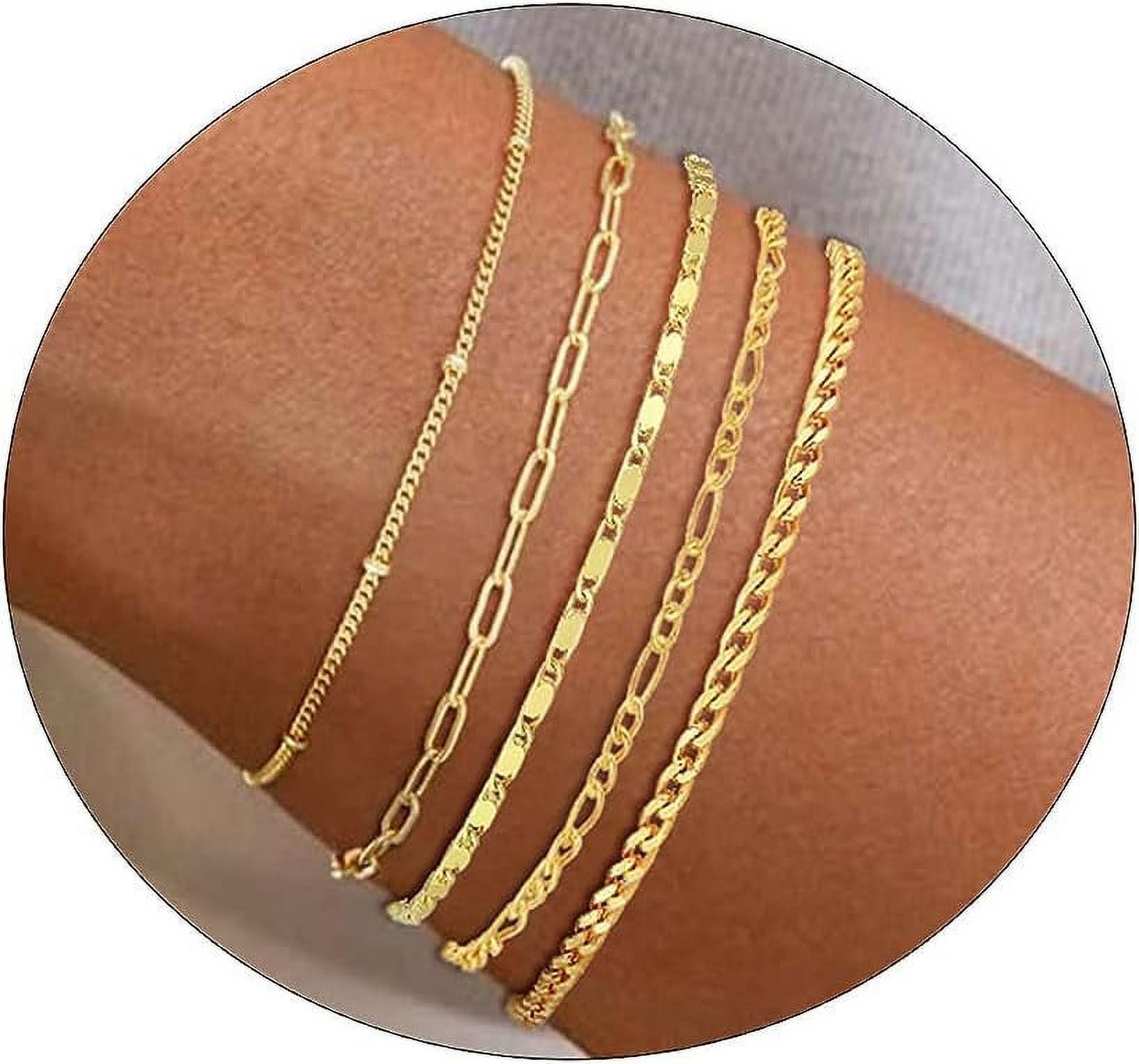 Dainty Layered Bracelets For Women Simple 18K Gold Plated Bracelets Cuban Paperclip Beaded Thin ...
