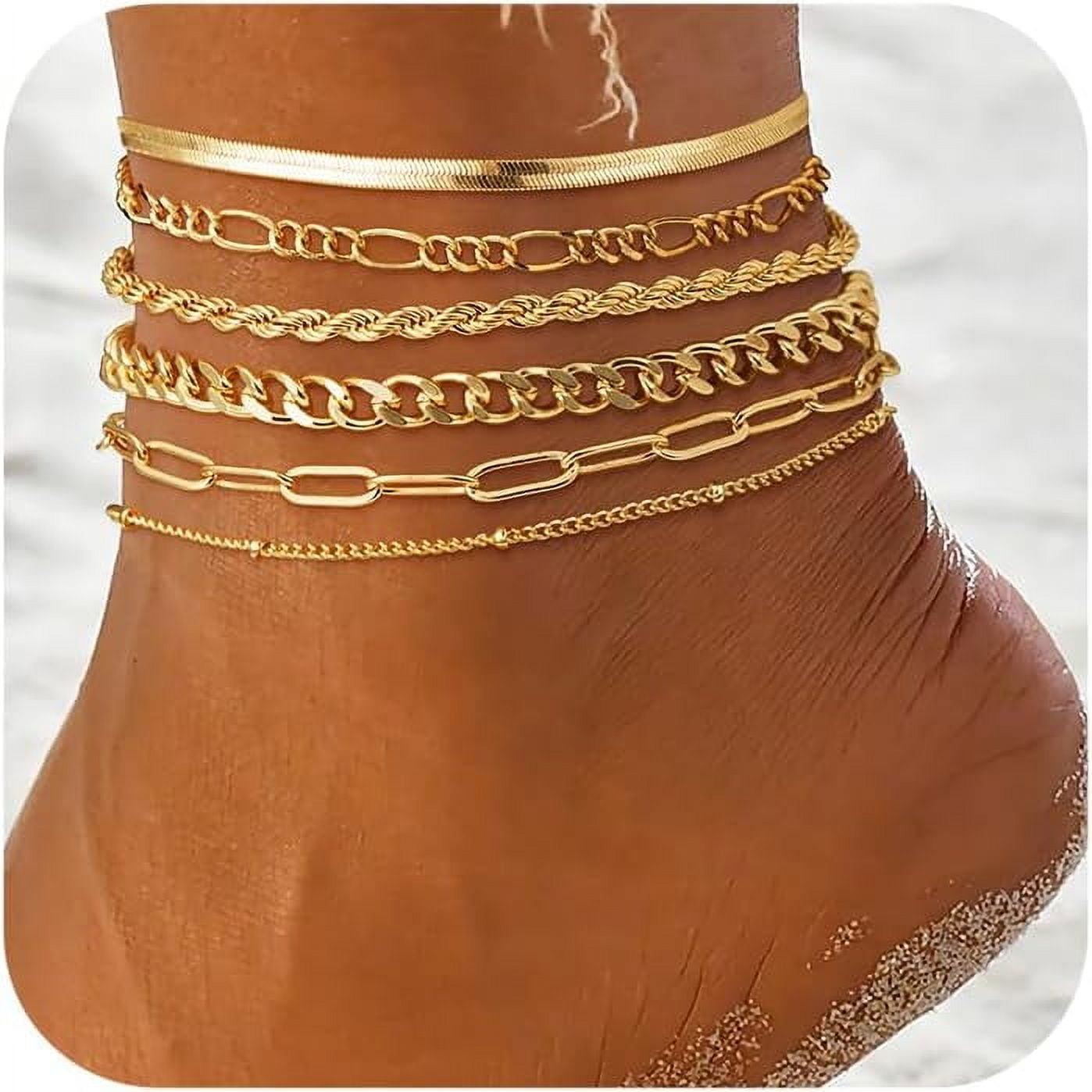 Dainty Layered Gold Ankle Bracelets for Women, Waterproof 18K Gold ...