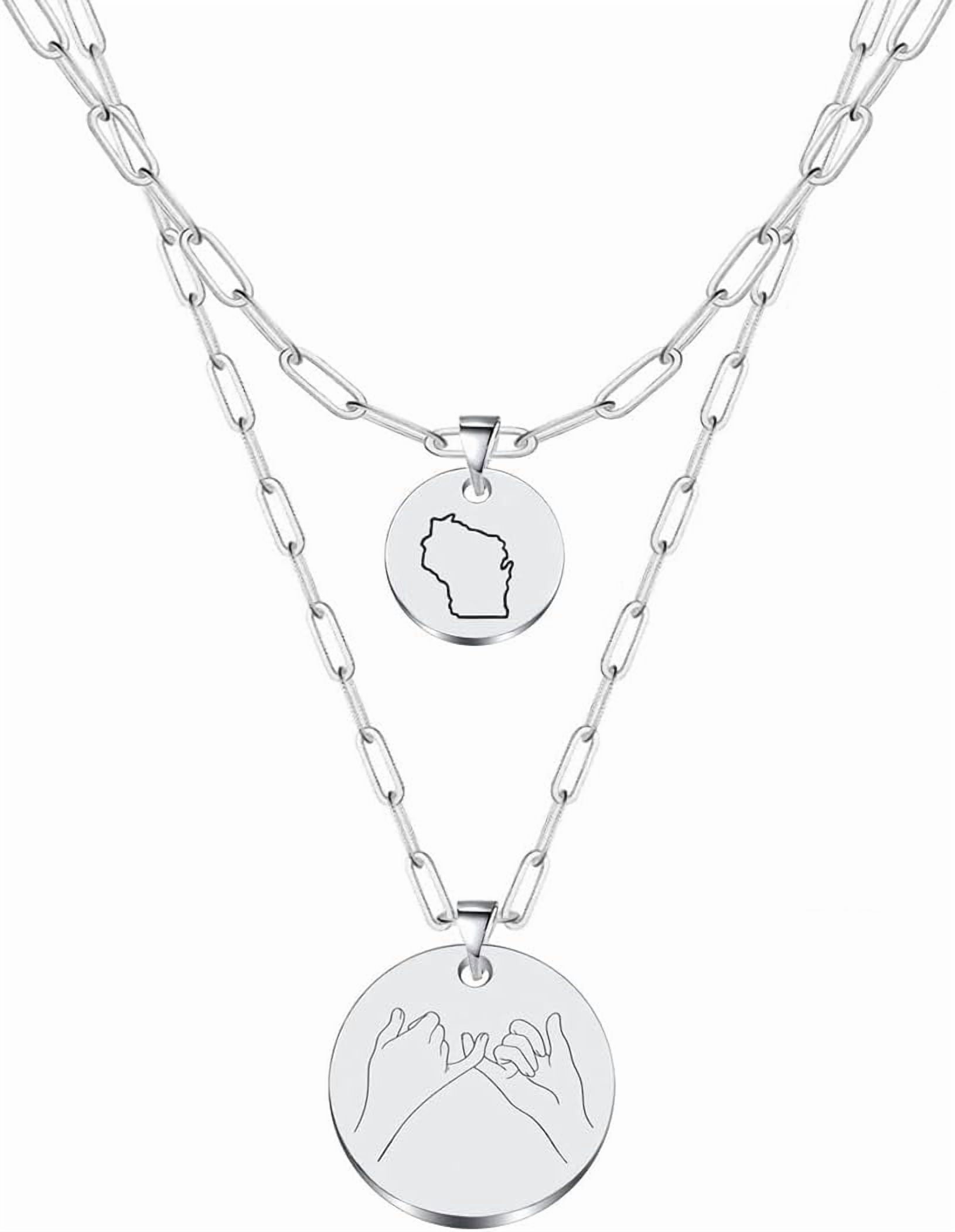 Dainty Layered Pinky Promise United States Map Necklace Set Sweet ...