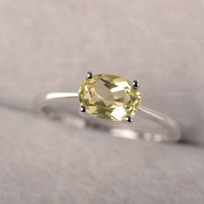 Dainty Lemon Quartz Ring Vintage Oval Shaped Solitaire Ring - Walmart.com