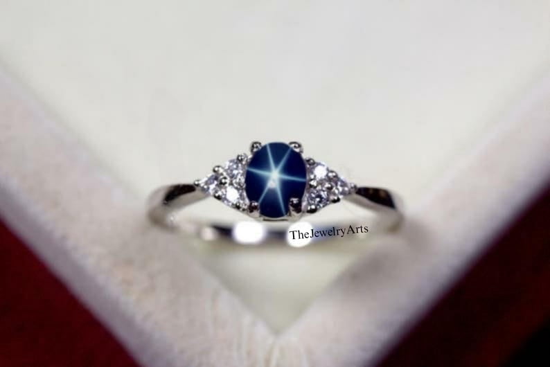 Dainty Lindy Star Sapphire Ring Blue Star Ring 925 Sterling Silver ...