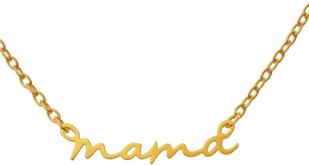 Dainty Mama Script Necklace, 18K Gold Plated, 25 Inch Chain with ...