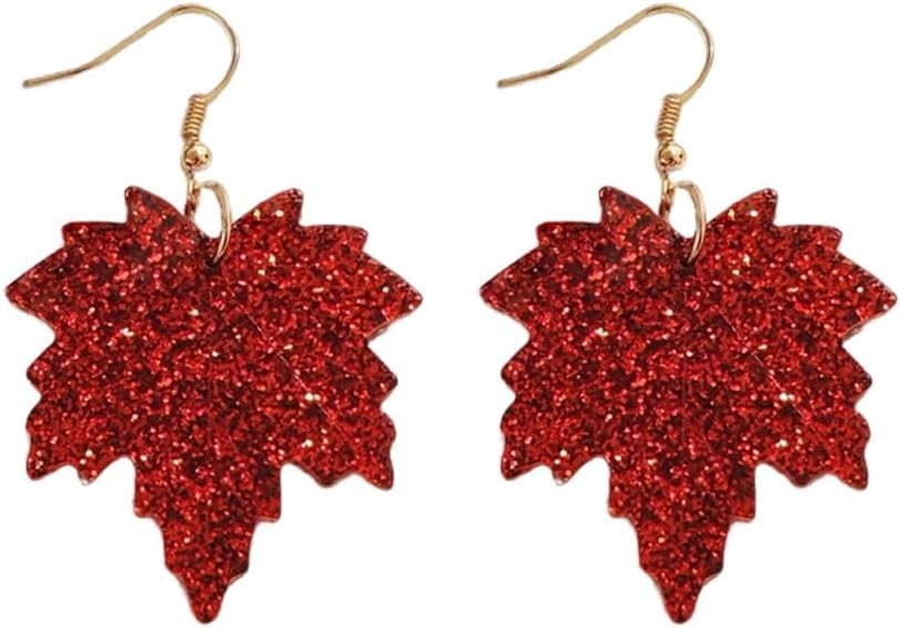 Dainty Maple Leaf Dangle Drop Earrings Funny Red Glitter Acrylic Fall ...
