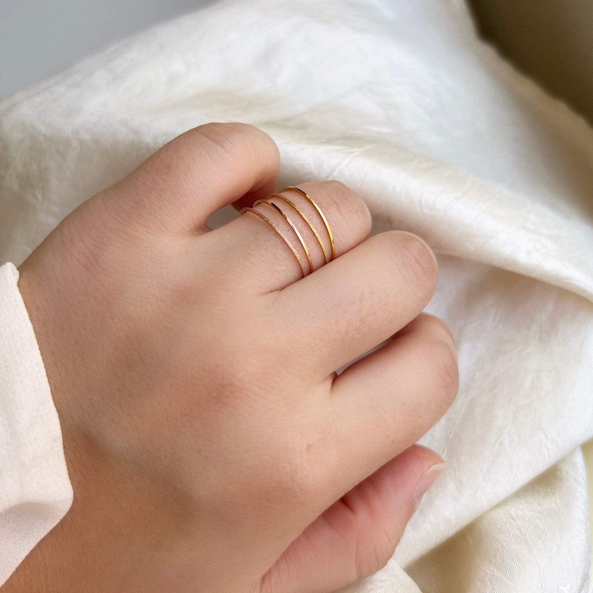 Dainty Minimal Rose Gold Ring, Thin Stackable Titanium Steel Ring ...