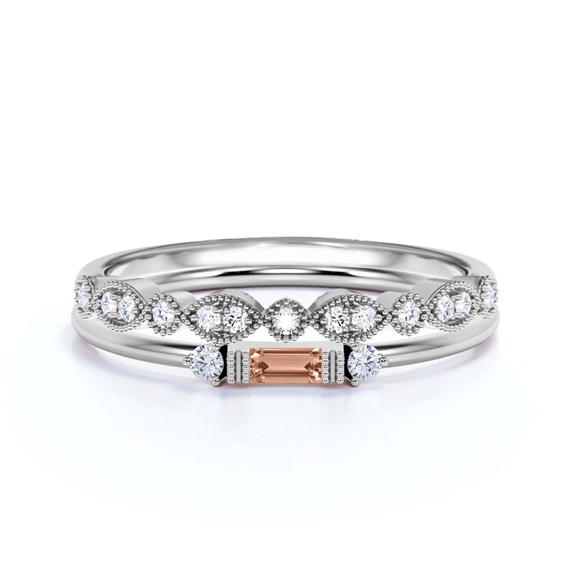 Dainty Minimalist 1.25 Carat Baguette Cut Morganite And Diamond ...