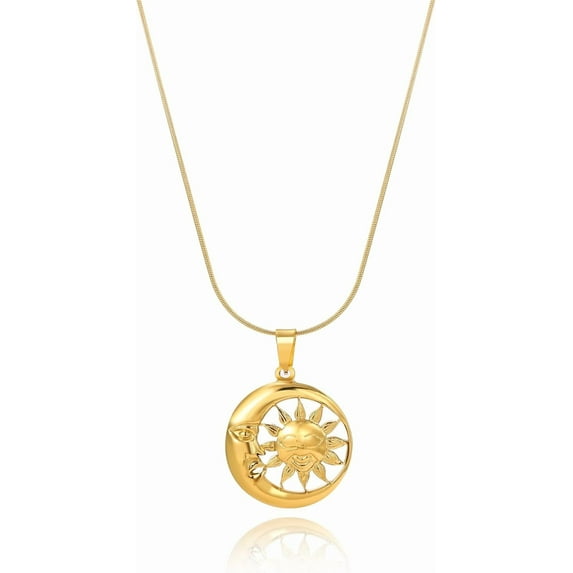 Dainty Moon and Sun Necklace for Women, Trendy Gold Stainless Steels ...
