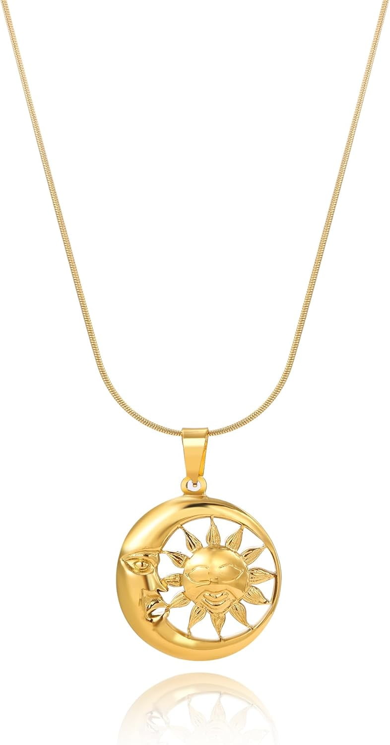 Dainty Moon and Sun Necklace for Women, Trendy Gold Stainless Steels ...