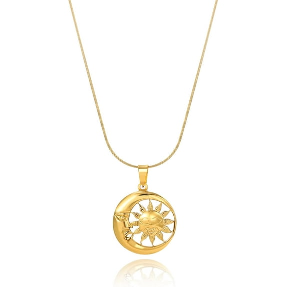 Dainty Moon and Sun Necklace for Women, Trendy Gold Stainless Steels ...