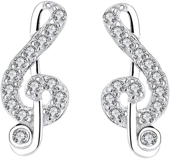 Dainty Music Note Tiny CZ Stud Earrings 925 Sterling Silver Crystal ...