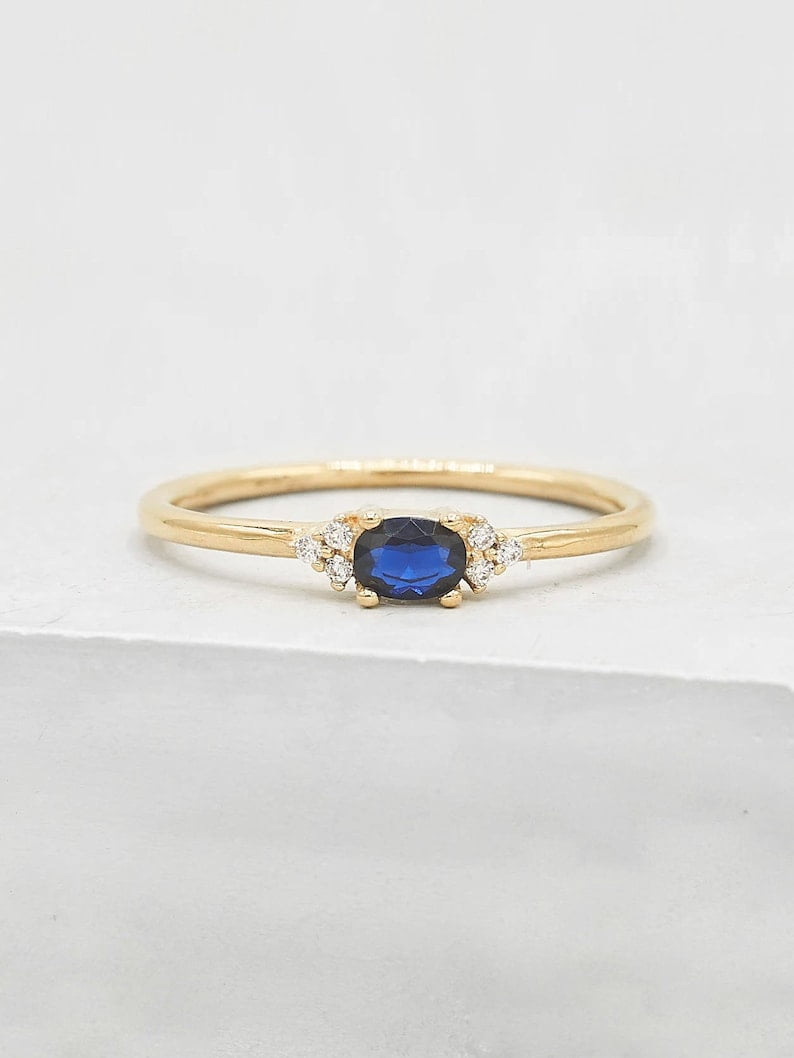 Dainty Oval Ring - sterling silver + Sapphire | Oval Cut Stacking Ring ...